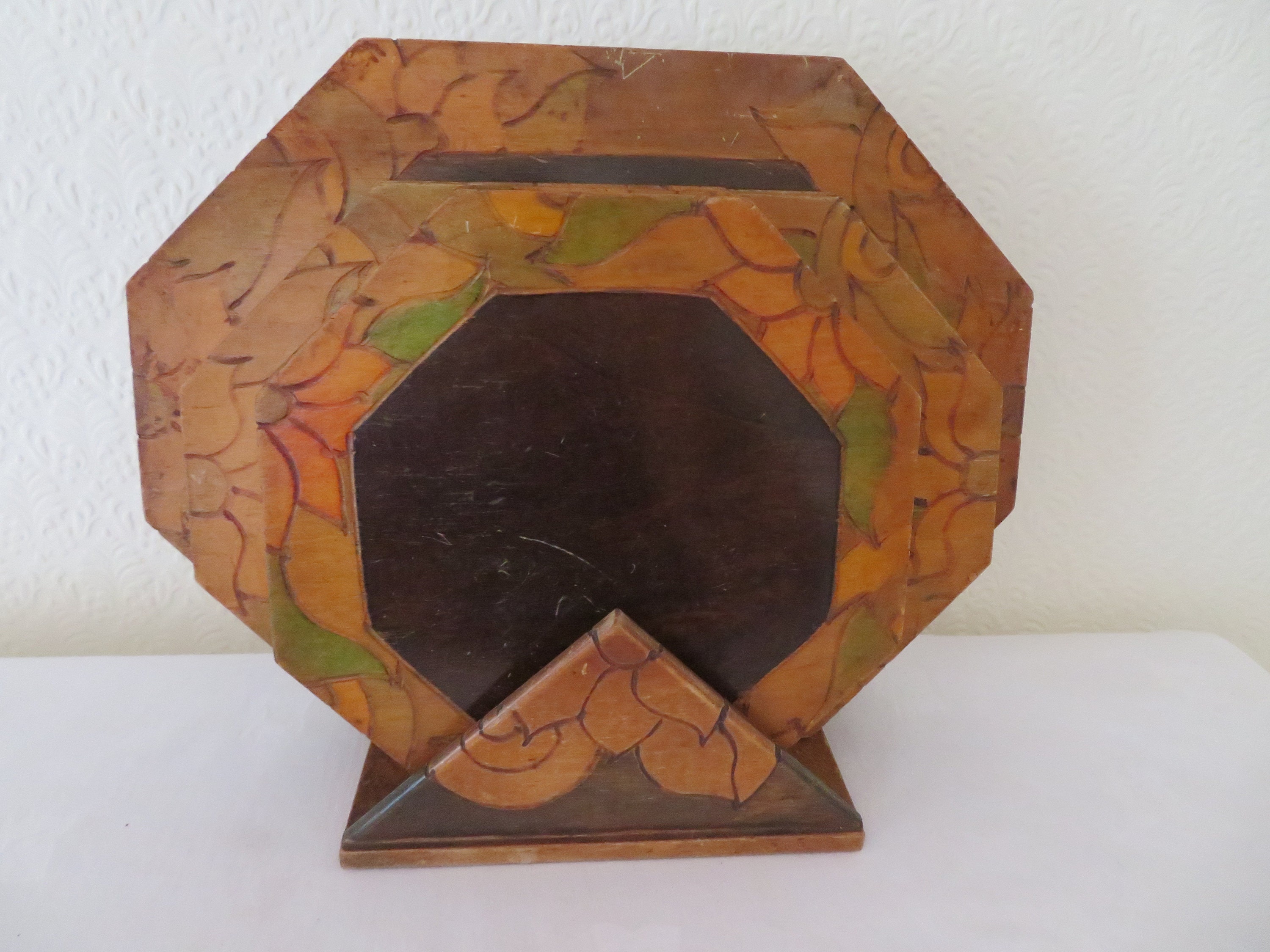 Vintage Art Deco Wooden Pyrography/Poker Work Place Mats with | Etsy