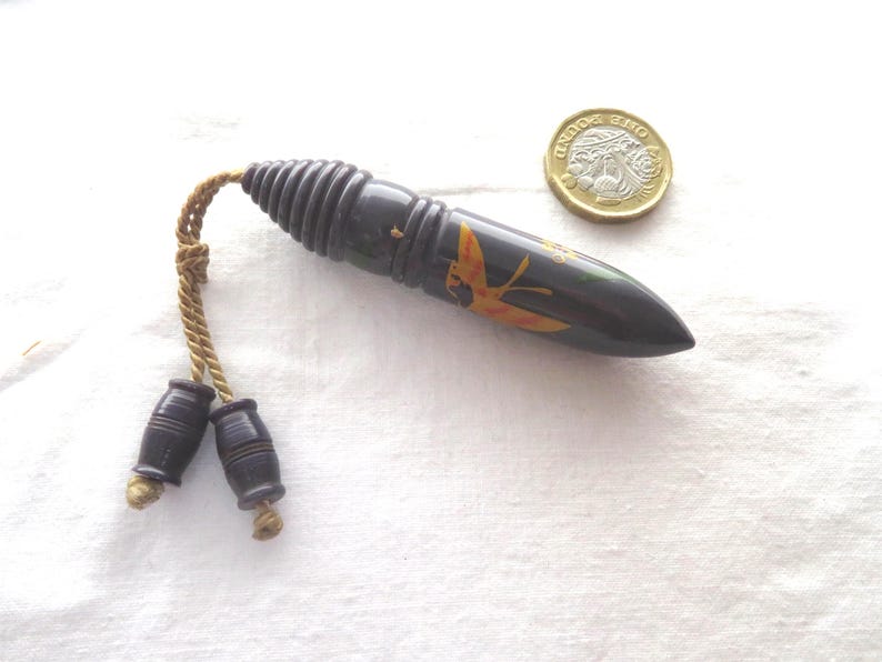 Art Deco Blue Hand Painted Butterfly & Flower Bullet Shaped Turned ...