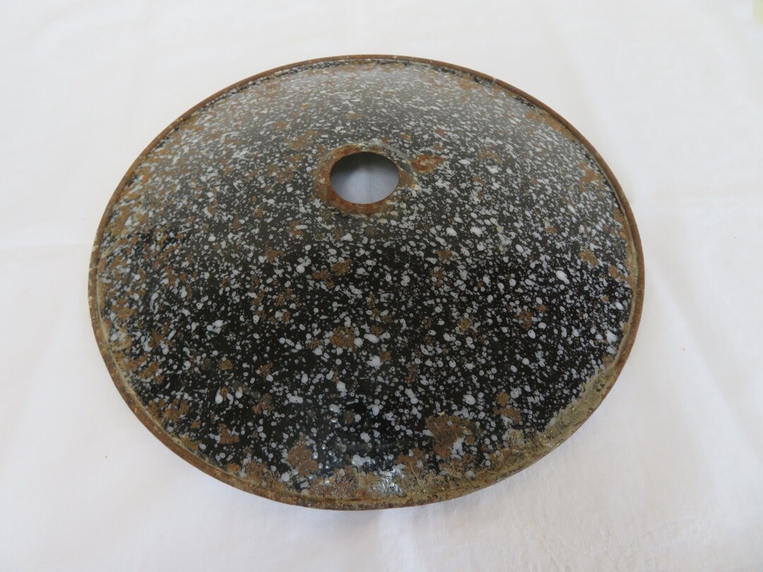 Vintage Black & White "granite Effect" Enamel Light/lamp Shade/coolie ...