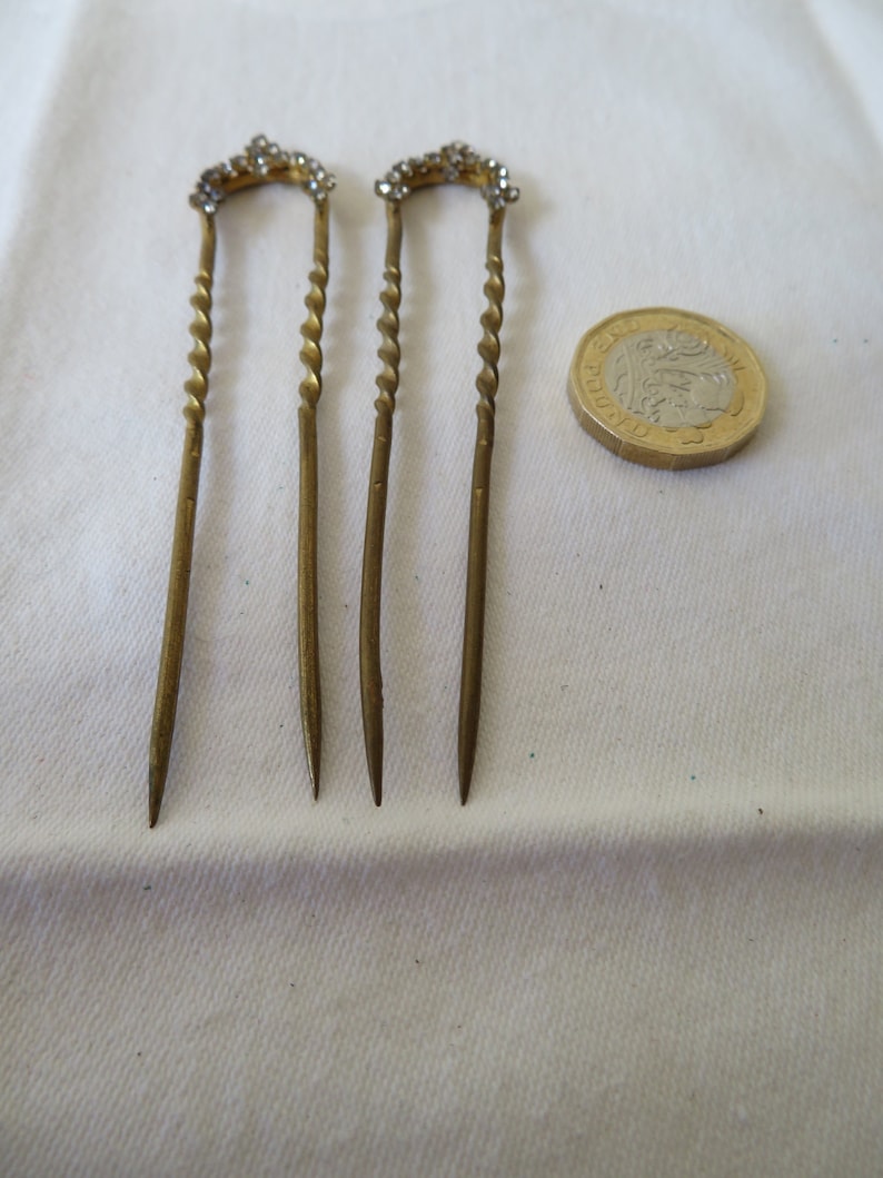 Vintage/antique Double Pronged Hair Pins With Paste Gems - Etsy