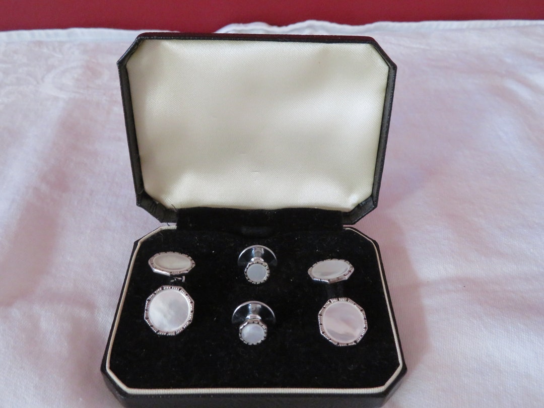 Vintage Art Deco Style Cufflink Set – Chrome, Mother of Pearl, Black ...