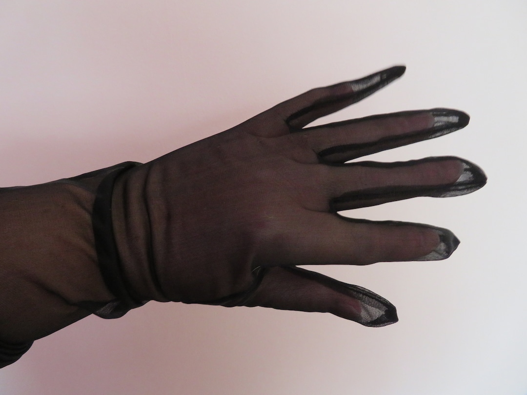 Vintage Black Sheer Opera Length Gloves - 1960's - Size 6.5 - Wedding ...