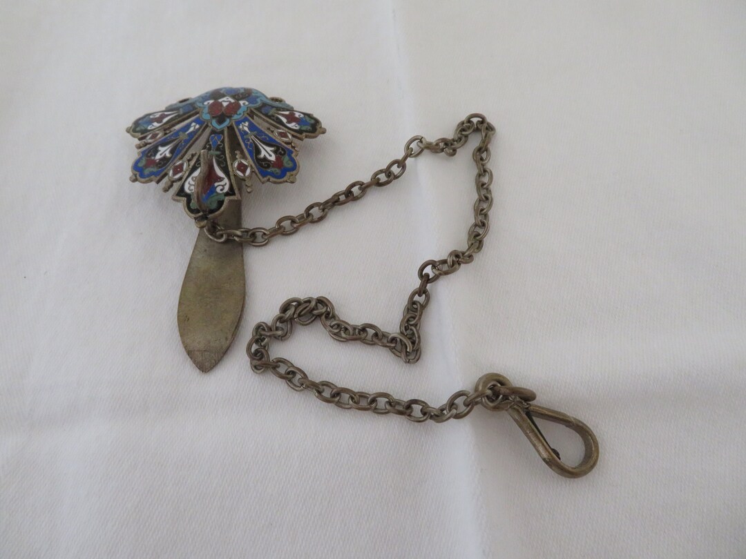 Vintage Champleve Enamel Chatelaine Clip, Watch Chain, French ...