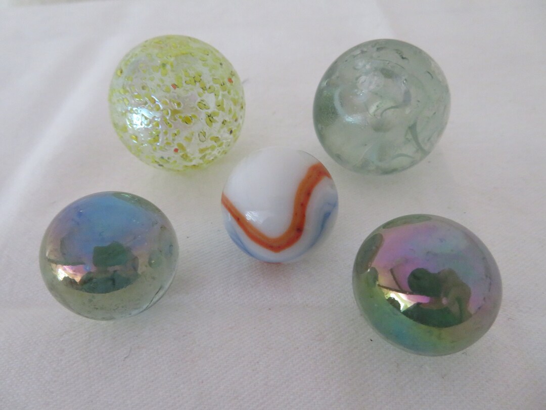 Five 5 Vintage Glass Marbles Different Sizes and Designs Sold as Seen ...