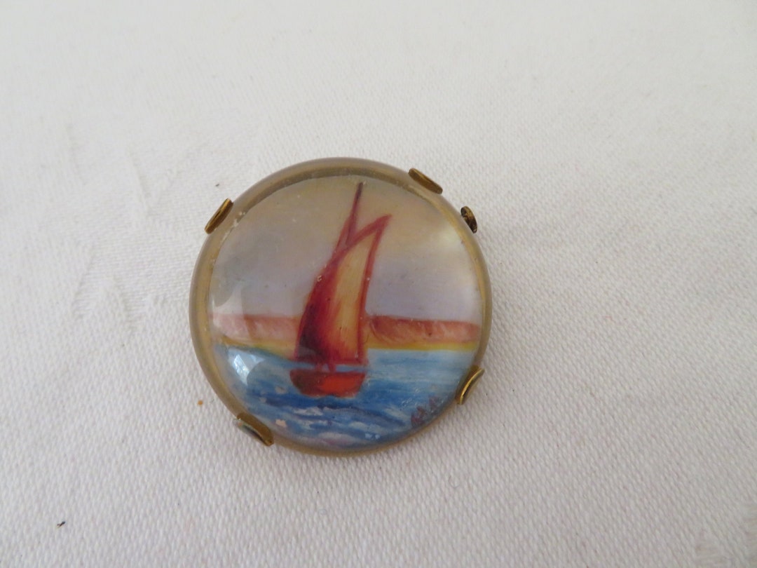 Vintage Lucite Brooch With Hand Painted and Signed Oil Painting of a ...