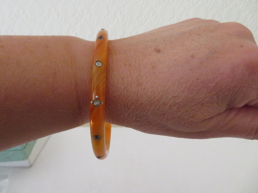 Vintage Art Deco Orange Phenolic Bangle With Diamante/rhinestones - Etsy