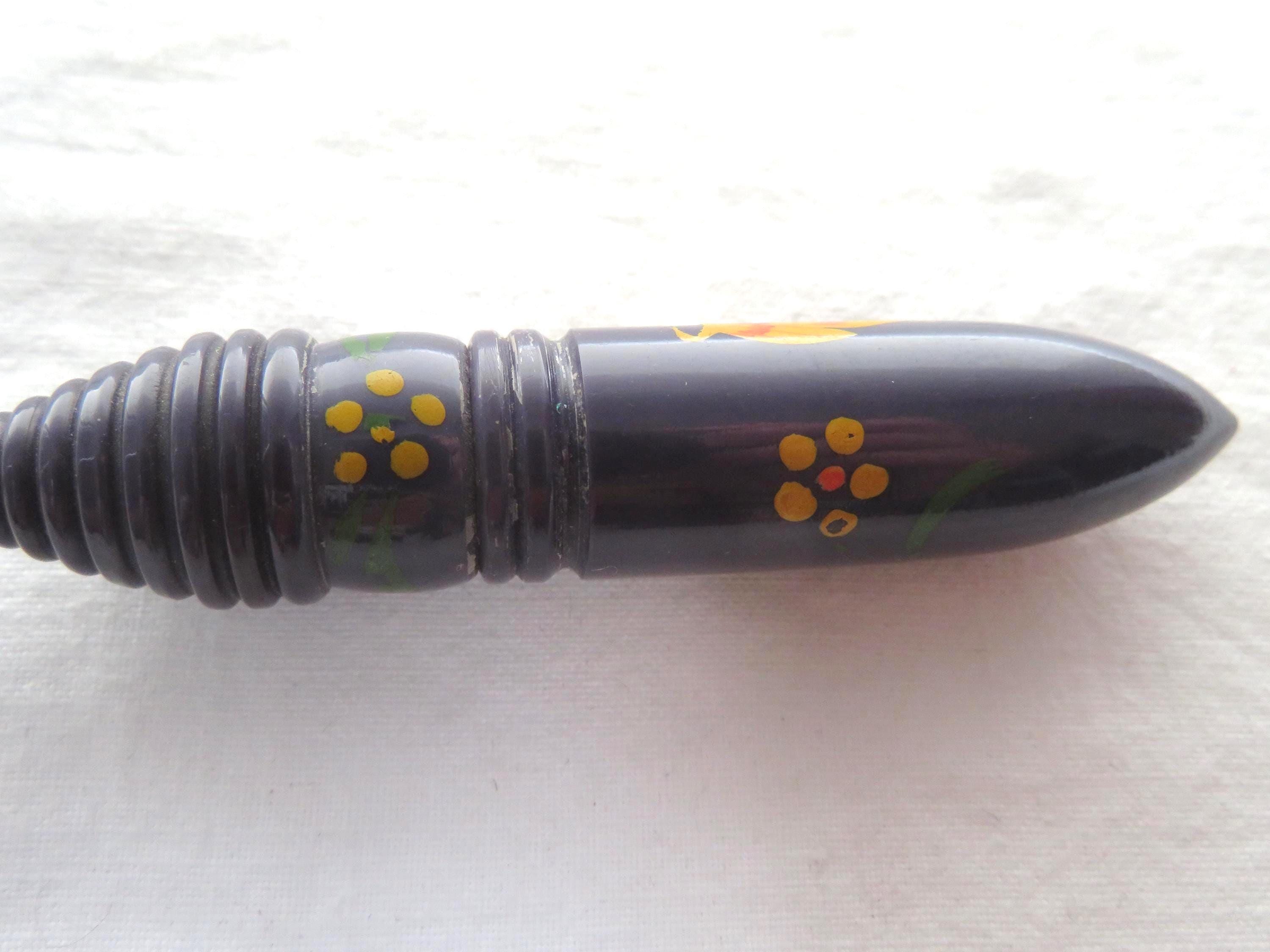 Art Deco Blue Hand Painted Butterfly & Flower Bullet Shaped Turned ...
