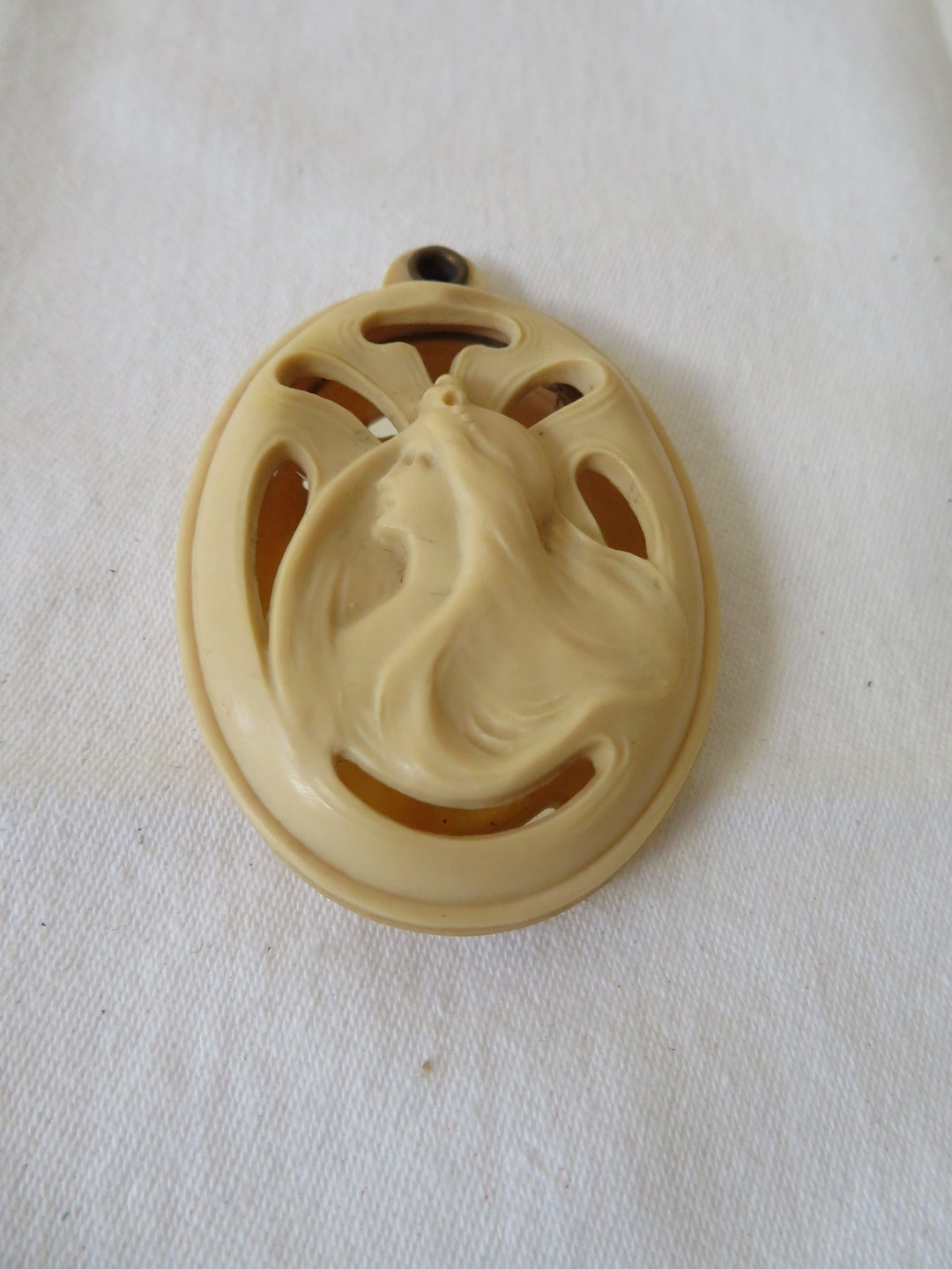 Antique Celluloid Mirror Locket With Carved Art Nouveau Lady to the ...