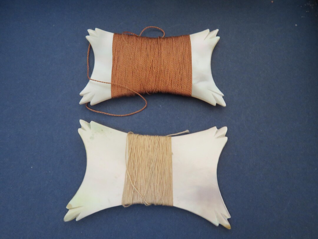 A Set of Two (2) Vintage/antique Hand Carved Mother of Pearl Silk ...