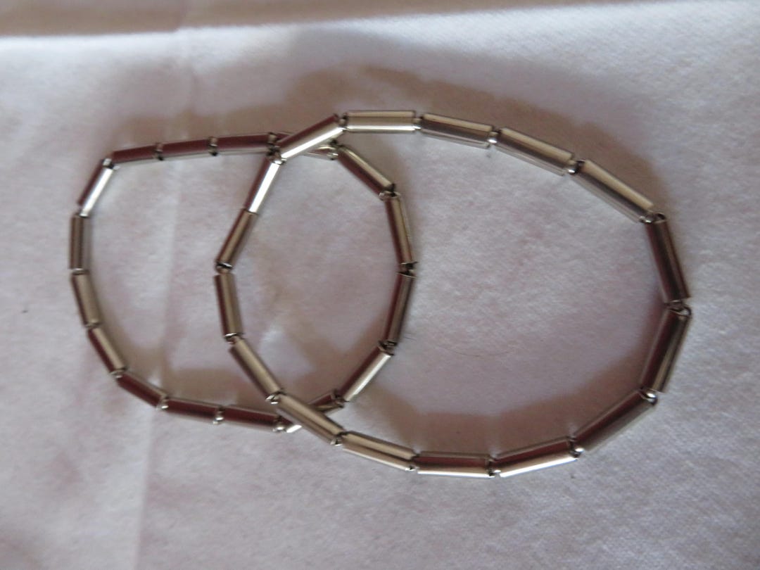 Vintage Silver Tone Tube Style Expandable Spring Link Sleeve Armbands ...