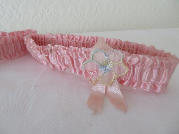 Vintage Authentic 1950's Pink Satin Garters with Flow… - Gem