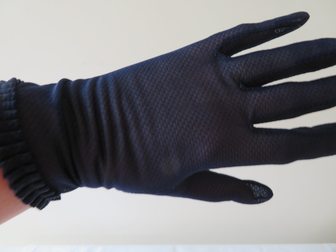Vintage Dark Blue Sheer Nylon Wrist Gloves With Frill Cuff - 1960's ...