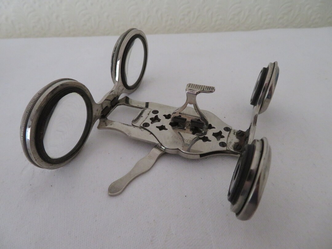 Antique Silver Tone Folding Opera Glasses in Original Leather Case ...