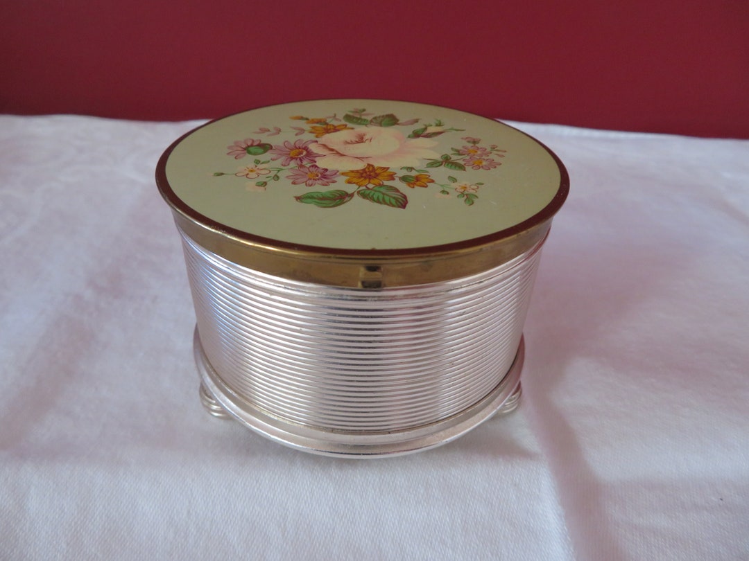 Vintage Lador Musical Powder Box With Flowers to Lid - 1950's Swiss ...