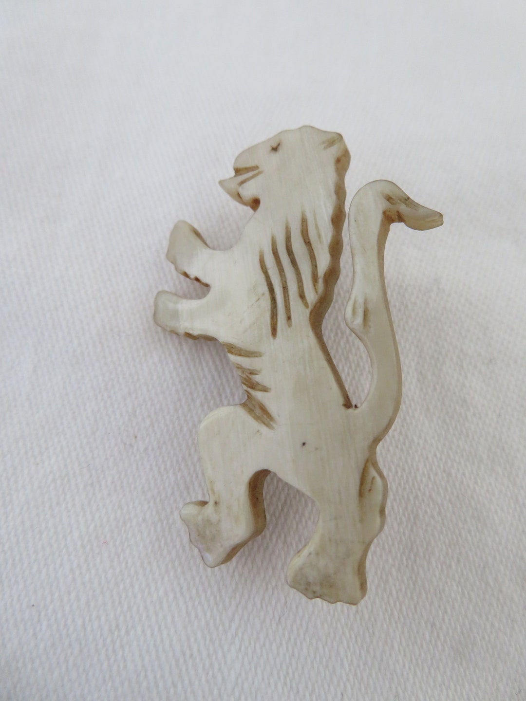 Vintage Hand Carved Horn Brooch/pin - Rampant Lion - 1970's - Scottish ...