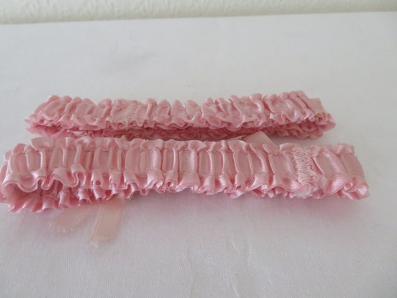 Vintage Authentic 1950's Pink Satin Garters with Flow… - Gem