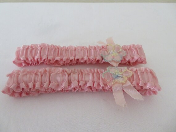 Vintage Authentic 1950's Pink Satin Garters with Flow… - Gem