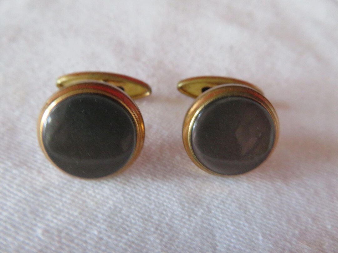 Vintage Gold Tone and Green/grey/slate Moon Glow Lucite Cufflinks With ...