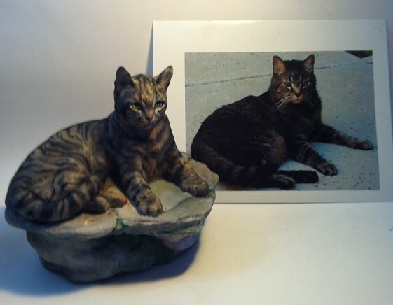 YOUR Tiger Tabby CAT Sculpted Porcelain Custom Sculpture URN Option Cat ...