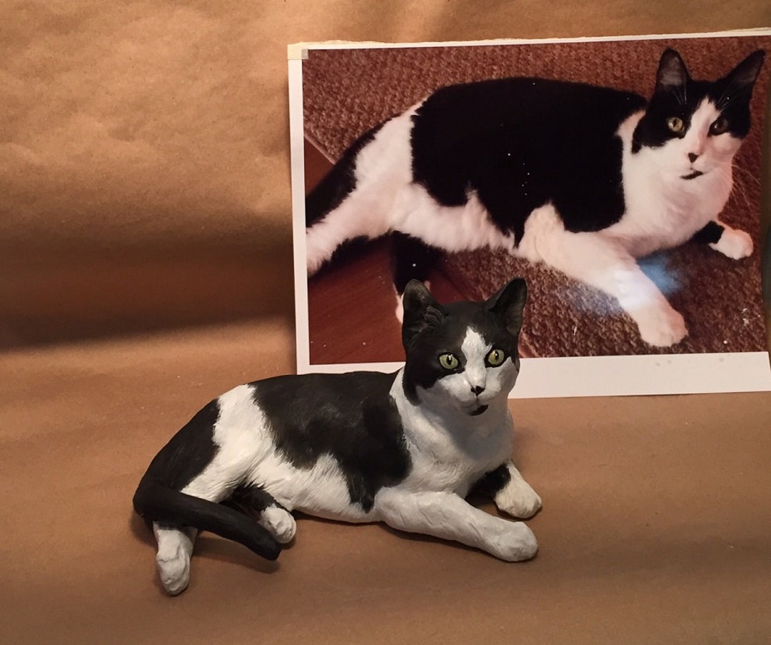 YOUR Black and White or Tuxedo Custom Cat Sculpture Hand Sculpted From ...