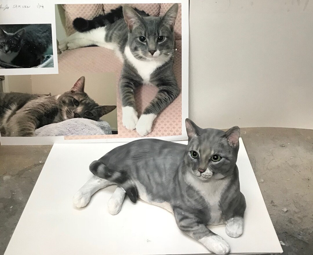 YOUR Grey and White Tiger Tabby Cat Custom Cat Sculpture or Urn in ...
