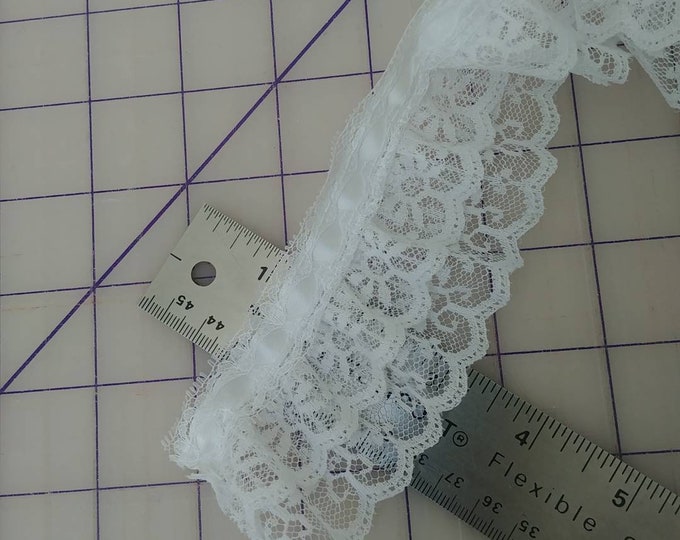New Old Stock Double Row White Lace and Ribbon, 2 1/4", Sold by the ...
