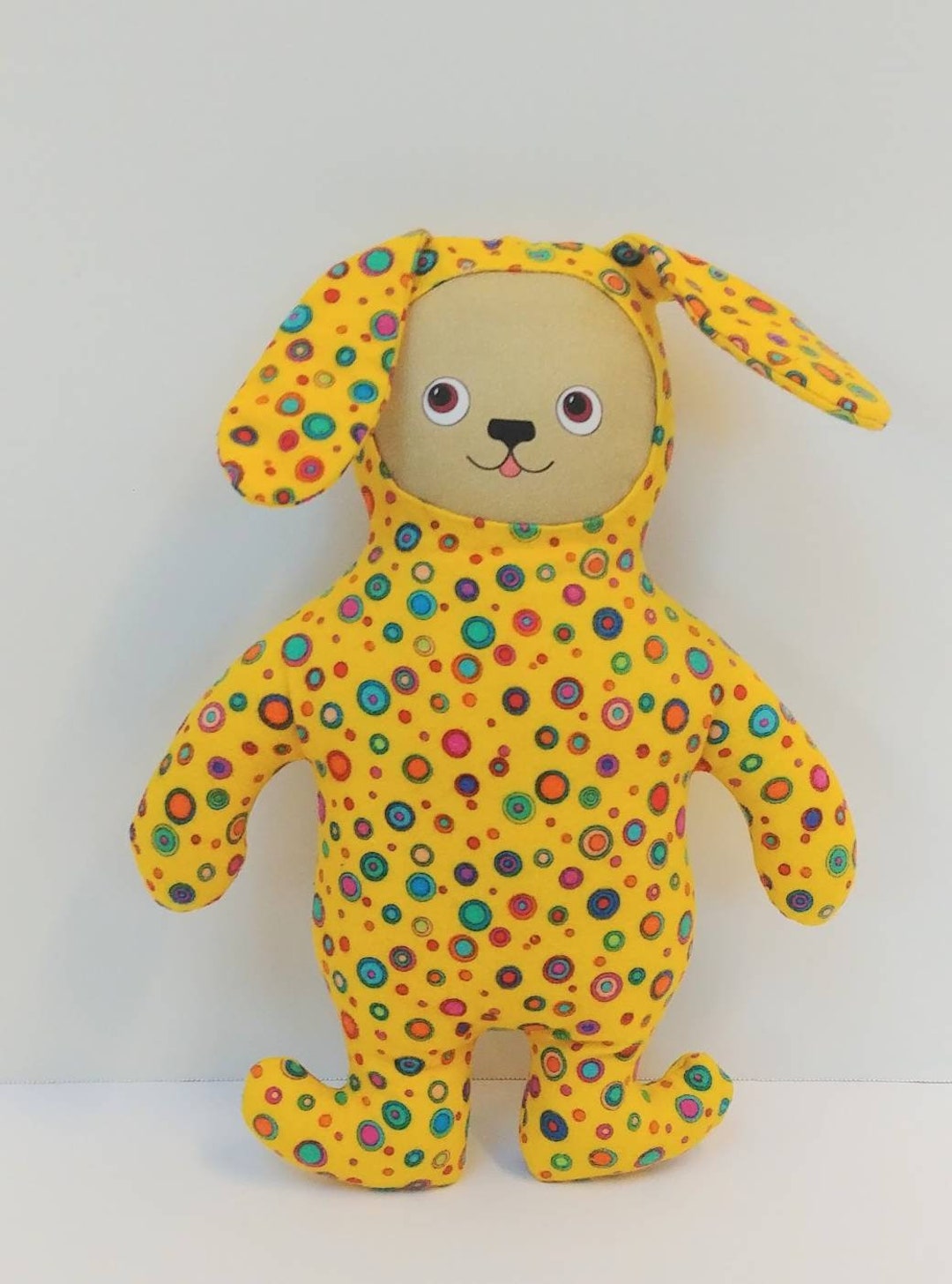 Floppy Eared Yellow Multicolored Dotted Stuffed Toy Dog Doll, Stuffie ...