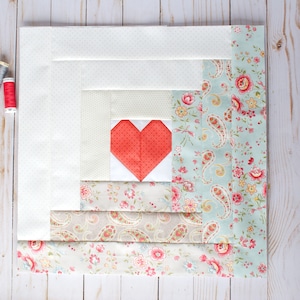 Heart Log Cabin Quilt Block Pattern, PDF, Traditional Pieced, Large ...