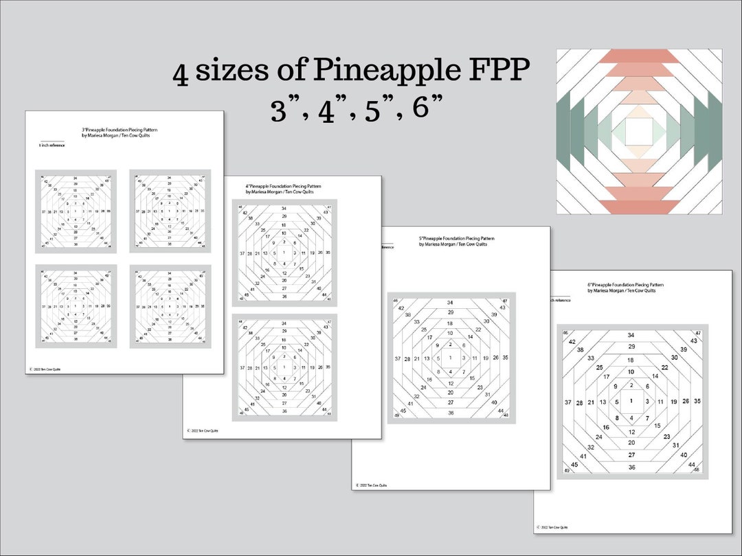 Pineapple Quilt Block Pattern, FPP, Small, Mini, 3-inch, 4-inch, 5-inch ...