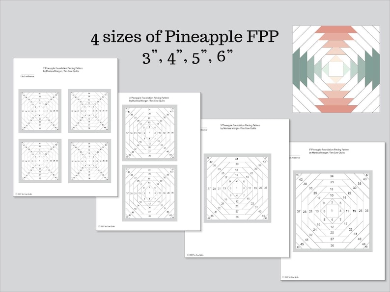 Pineapple Quilt Block Pattern, FPP, Small, Mini, 3-inch, 4-inch, 5-inch ...