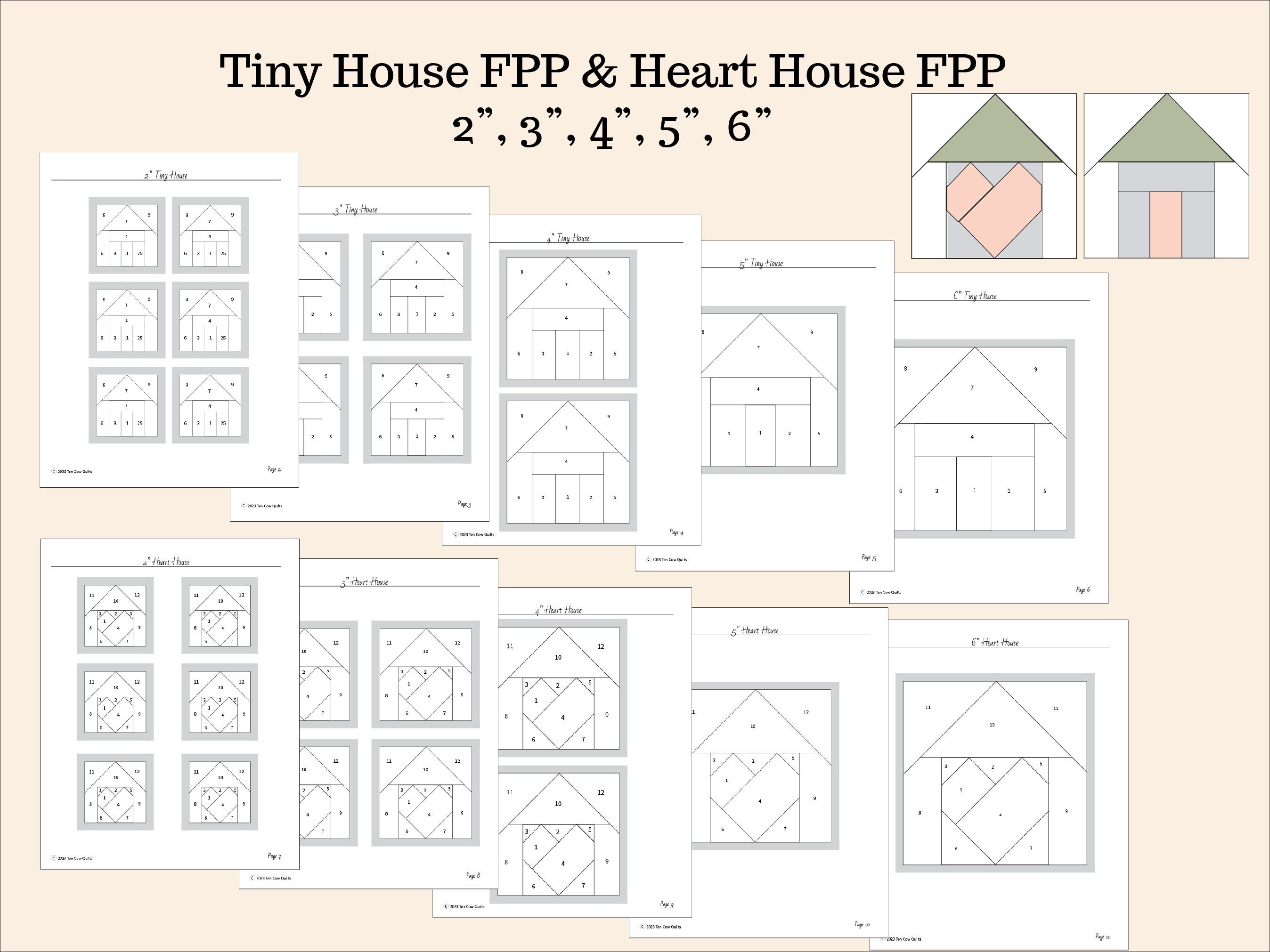 Tiny House 5 Sizes Foundation Paper Piecing Pattern, Heart House, FPP ...
