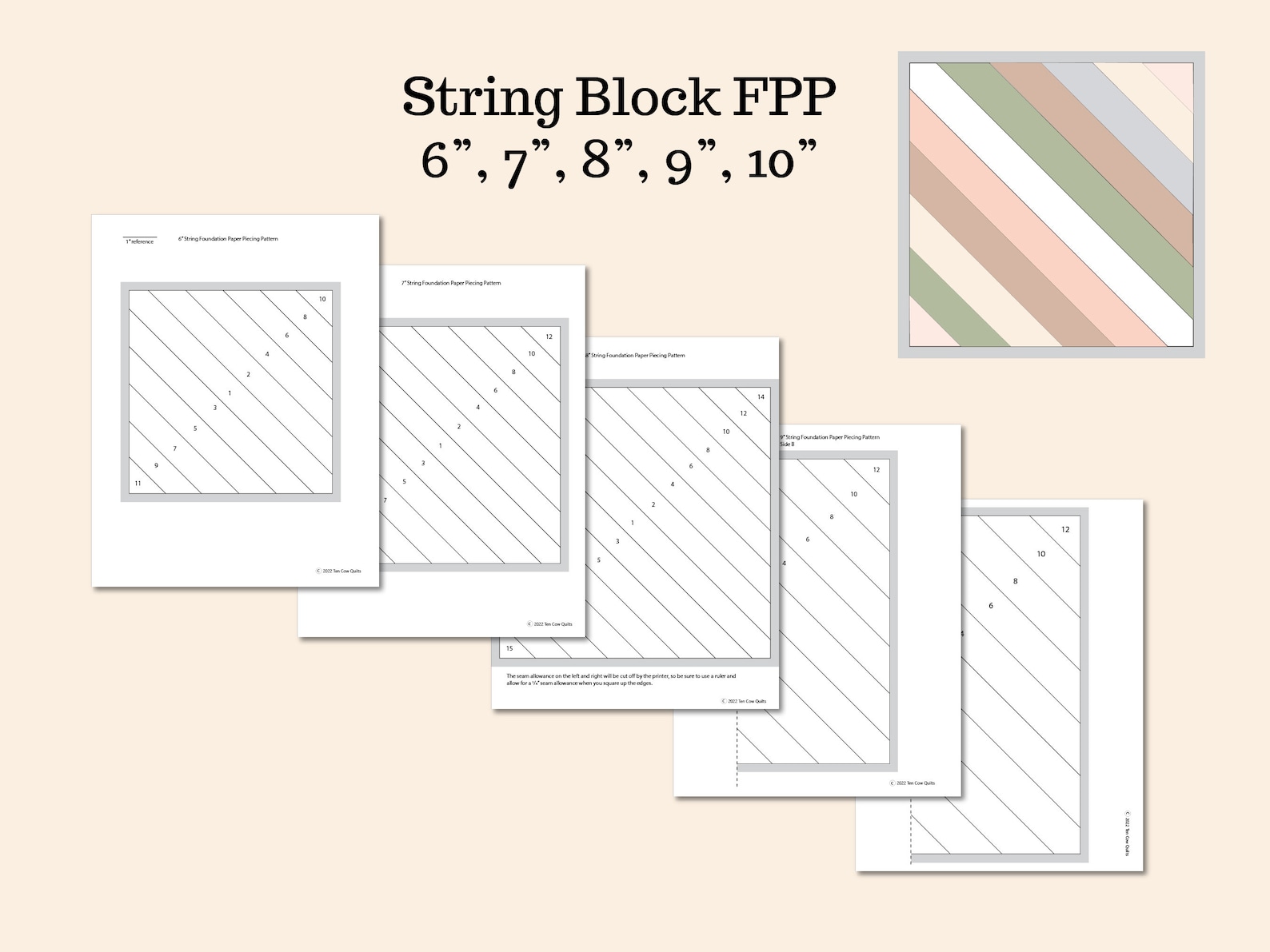 String Quilt Block Foundation Paper Piecing, FPP, PDF Download, Print ...