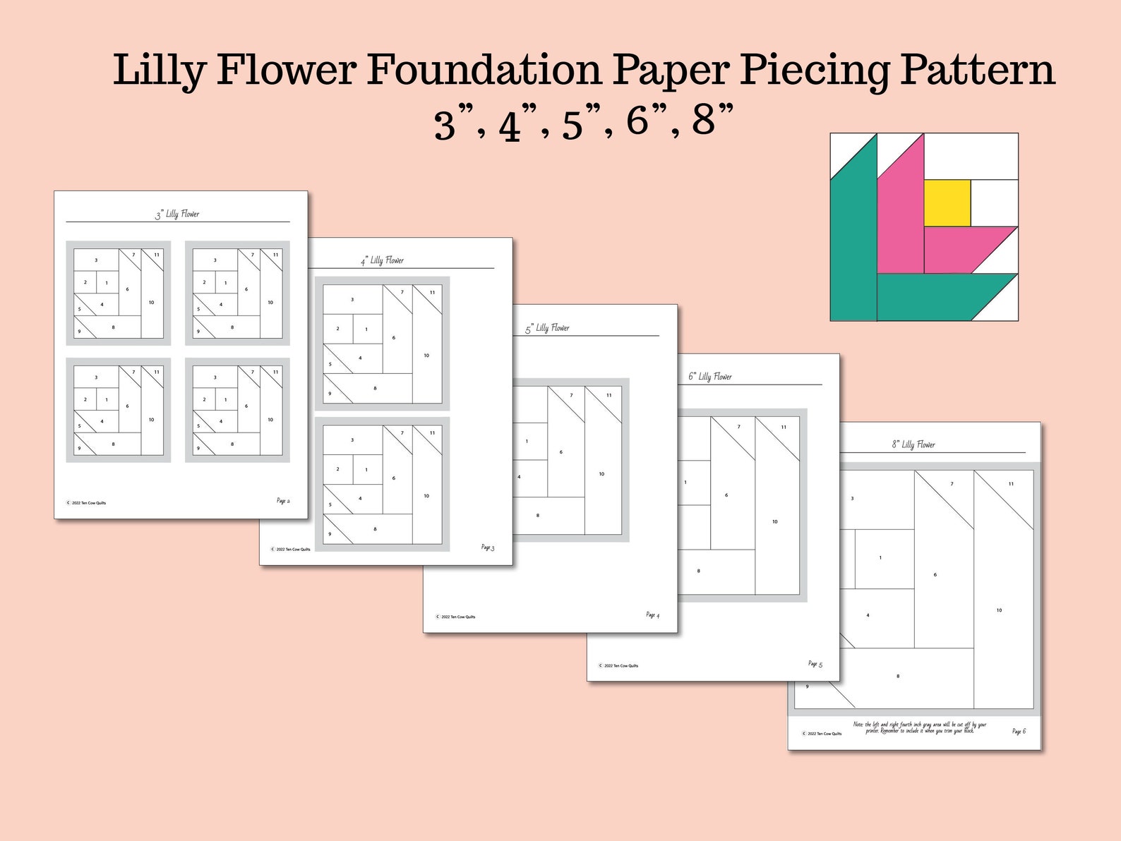 Lilly Flower Foundation Paper Piecing Pattern, FPP, Quilt Block ...