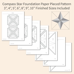 Compass Star Foundation Paper Piecing Pattern, FPP, Quilt Block, Four Point Star, Multiple Sizes ...