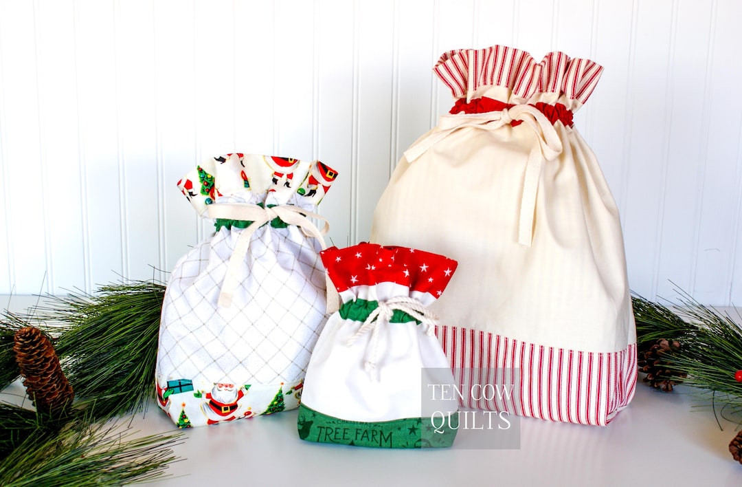 Drawstring Bag Pattern 3 Sizes, Fabric Gift Bags, Holiday DIY Sewing ...