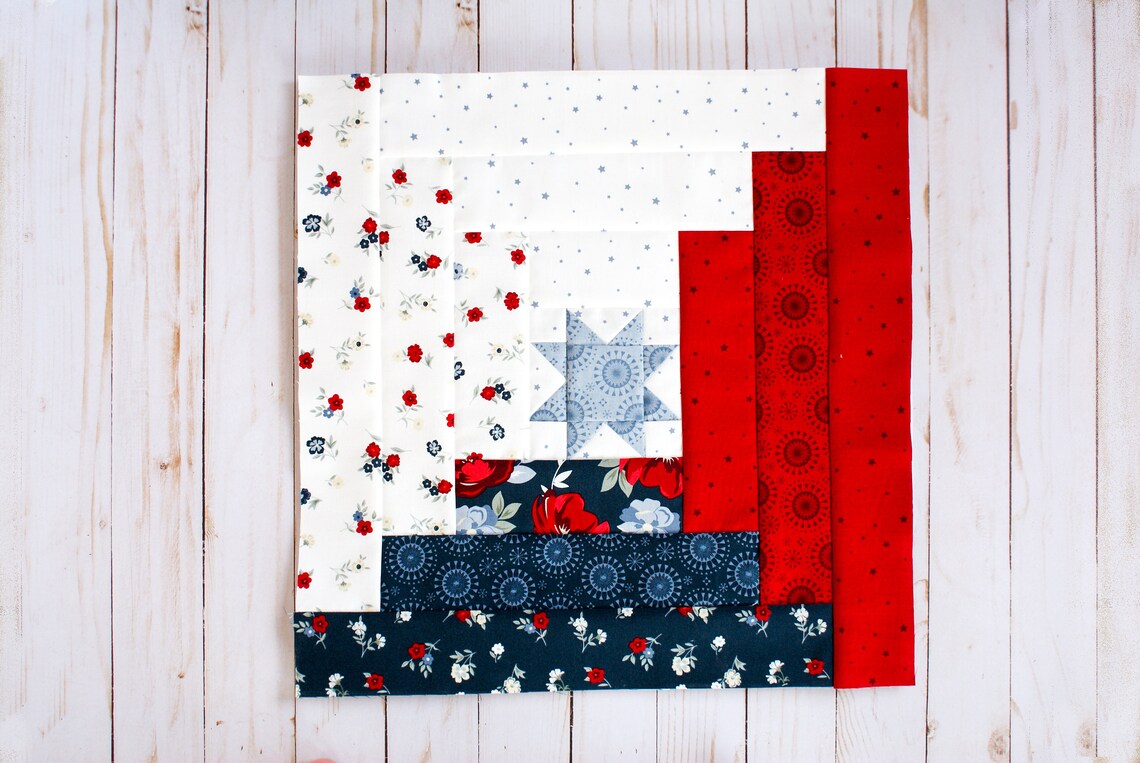 Star Log Cabin Quilt Block Pattern, 16-inch, Baby, Lap, Twin Queen Bed ...