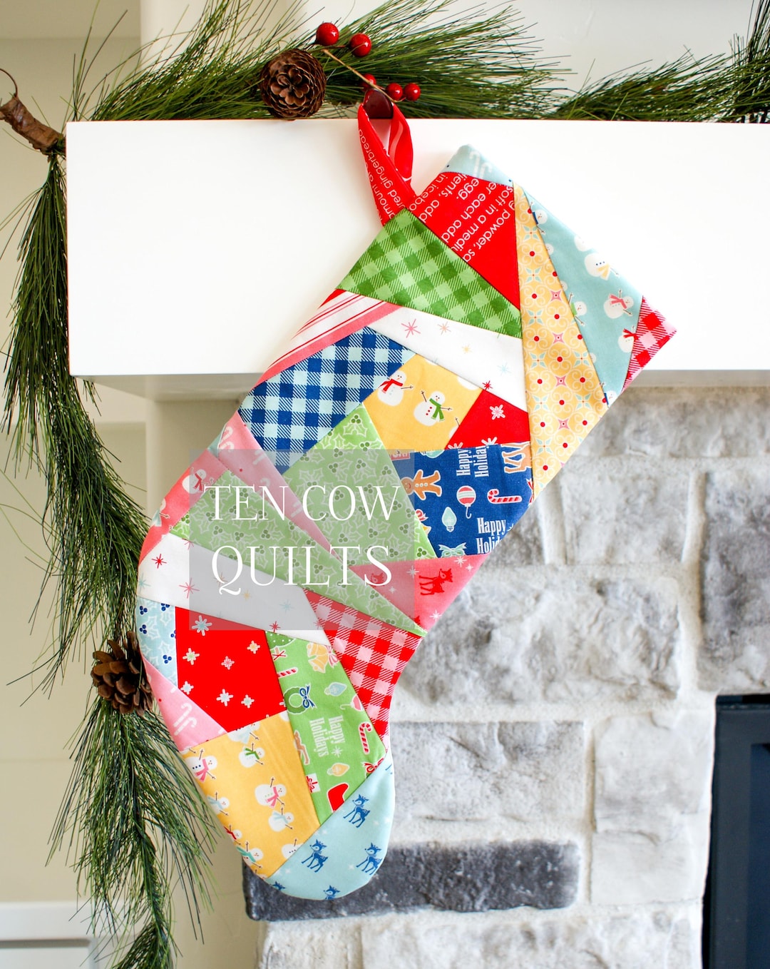 Crazy Scrap Christmas Stocking Pattern: FPP Quilted Sewing Project (PDF ...