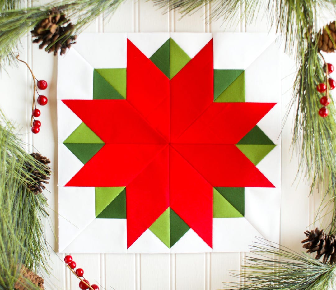 Poinsettia Star 5 Sizes Foundation Paper Piecing Pattern Quilt Block 6 ...
