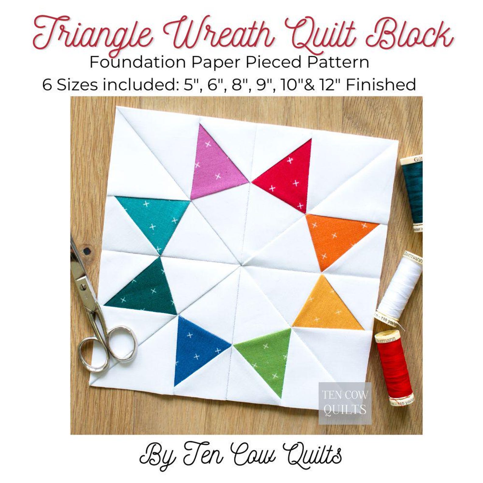 Triangle Wreath 6 Sizes Included, Quilt Block Sewing Pattern ...