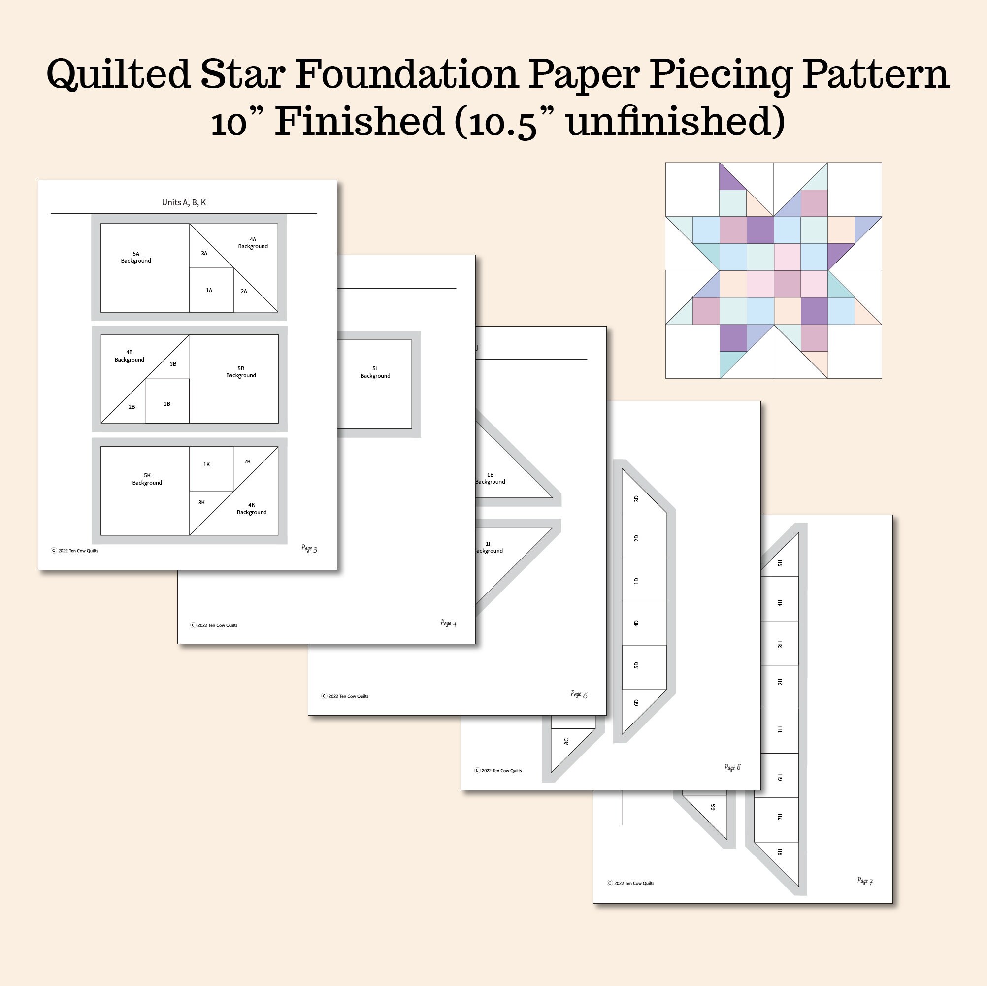 Quilted Star Foundation Paper Piecing Pattern, FPP, Quilt Block ...