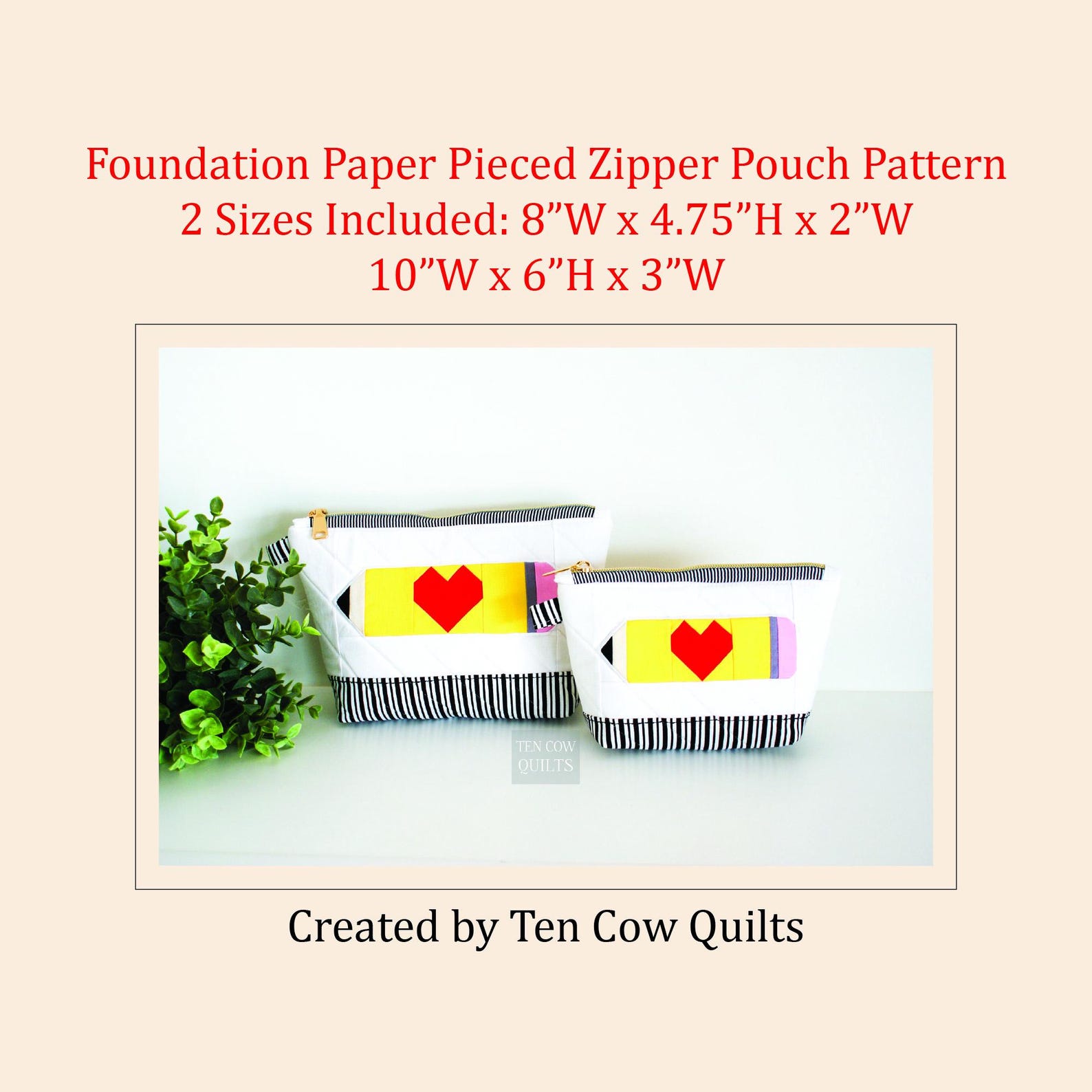 Pencil Zipper Pouch Sewing Pattern: Foundation Paper Pieced Quilted Bag ...