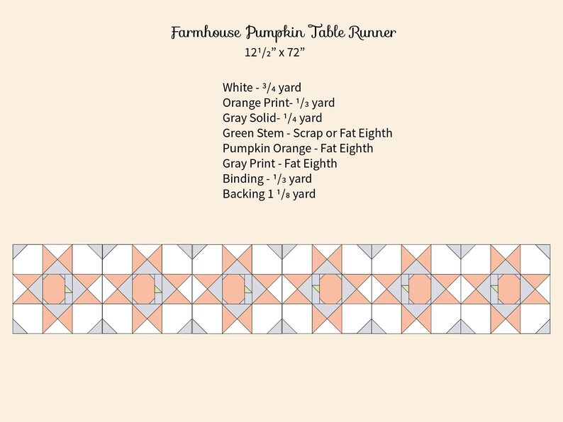 Pumpkin Table Runner Pattern, Fall Quilt Topper, Small Mini, PDF ...