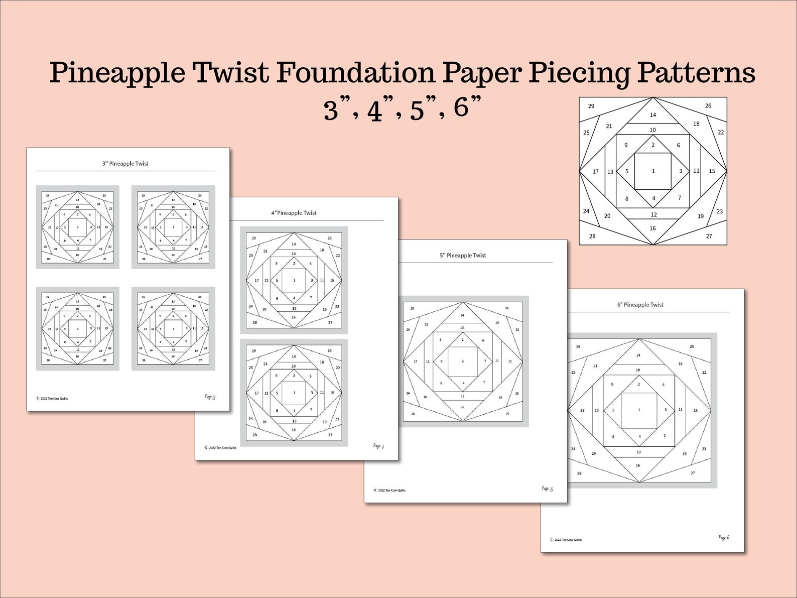 Pineapple Twist Foundation Paper Piecing Pattern, PDF, FPP, Quilt Block ...