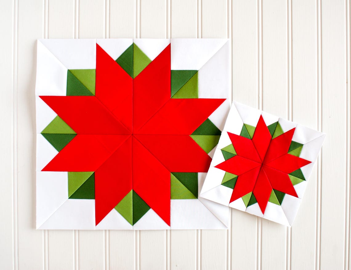Poinsettia Star 5 Sizes Foundation Paper Piecing Pattern Quilt Block 6 ...