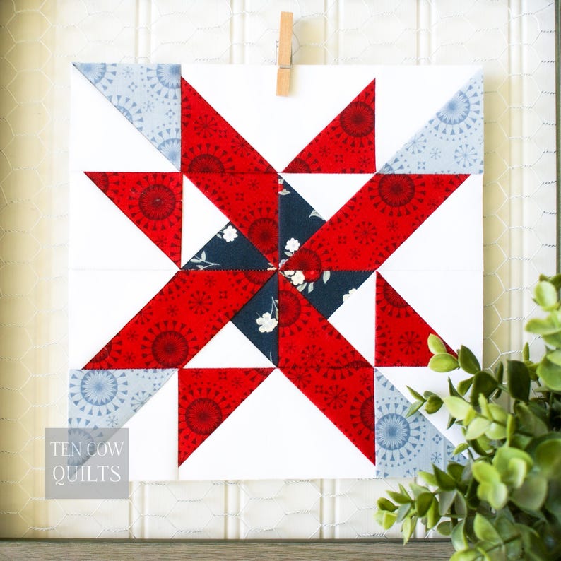 Pinwheel Star Quilt Block Pattern: Foundation Paper Pieced, 7 Sizes ...