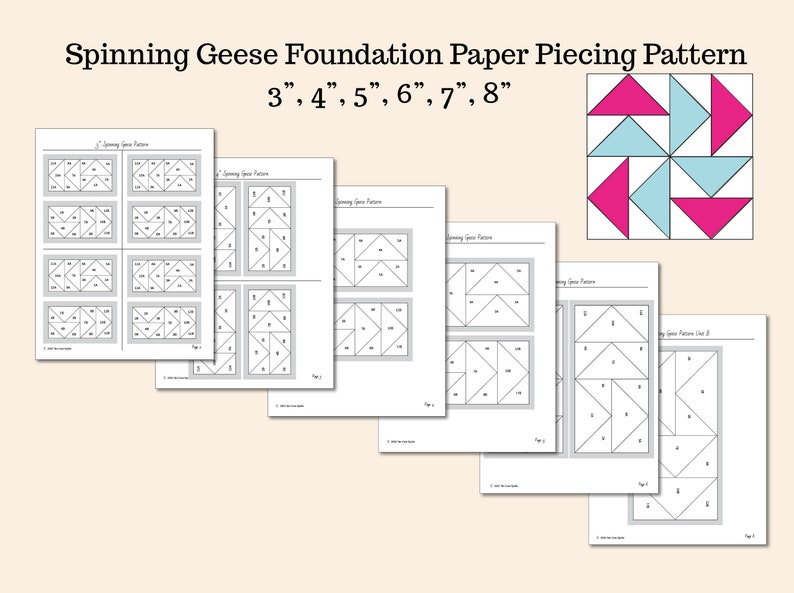 Spinning Geese Foundation Paper Piecing Pattern, FPP, Quilt Block ...