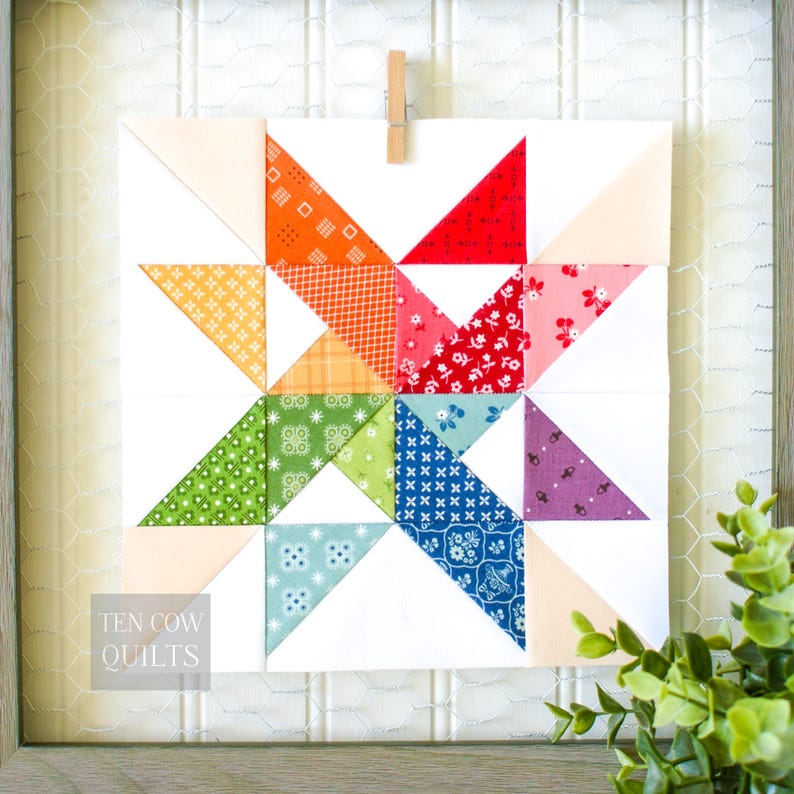 Pinwheel Star Quilt Block Pattern: Foundation Paper Pieced, 7 Sizes ...