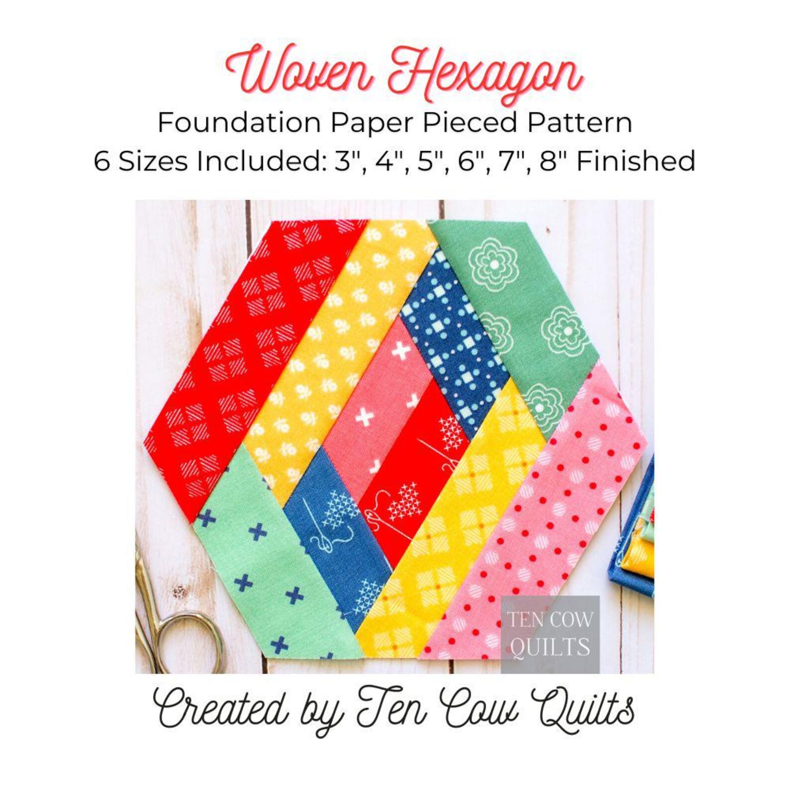Woven Hexagon 6 Sizes, Foundation Paper Pieced Pattern, FPP, Quilt ...