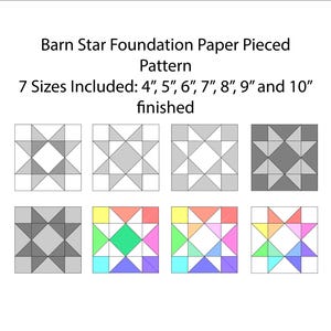 Barn Star Quilt Block Pattern: Foundation Paper Pieced (FPP) - 4-10 ...