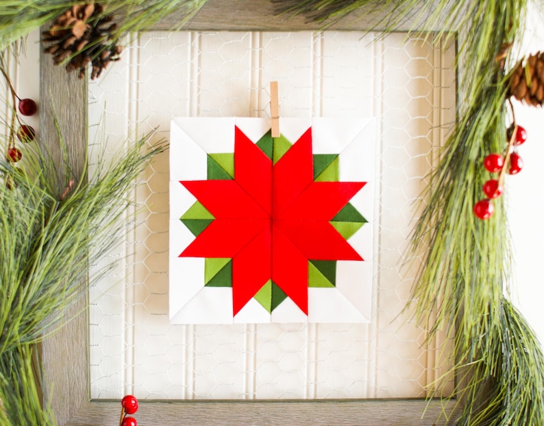 Poinsettia Star 5 Sizes Foundation Paper Piecing Pattern Quilt Block 6 ...